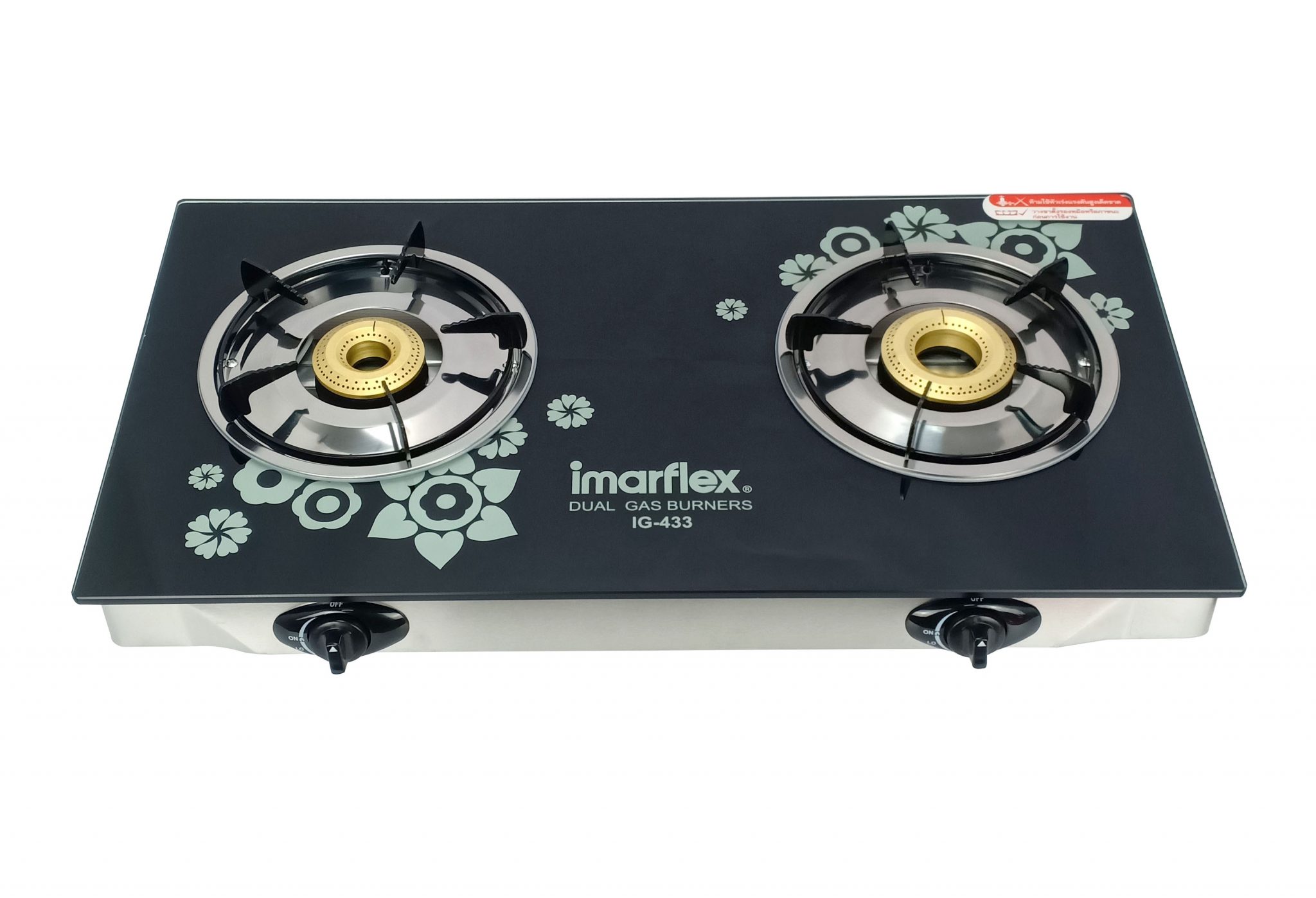 เตาแก๊สหัวคู่ หน้ากระจก รุ่น IG-433 – Imarflex